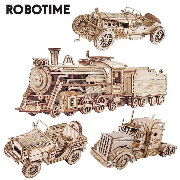 Robotime ROKR Train Model 3D Wooden Puzzle Toy Assembly Locomotive ...